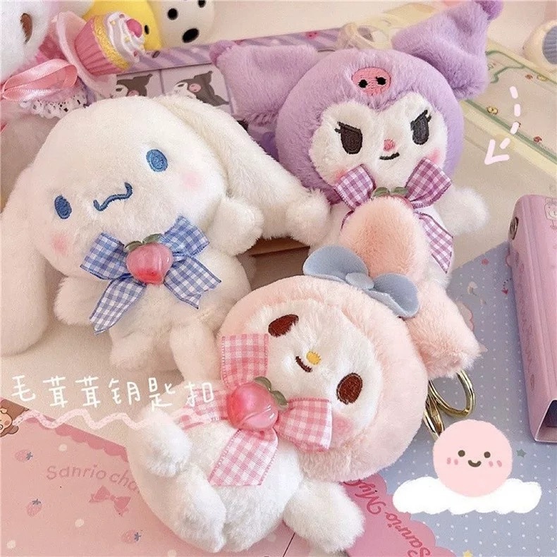 Cute peach Kuromi Plush Keychain Doll Toy Cute Sanrio Cartoon My Melody ...
