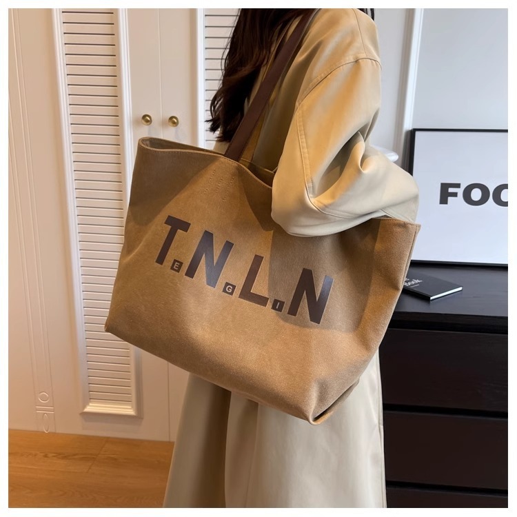 Letter Canvas Tote Bag Woman Korean Style Fashion Large Capacity with Zipper Shoulder Bag Casual ...