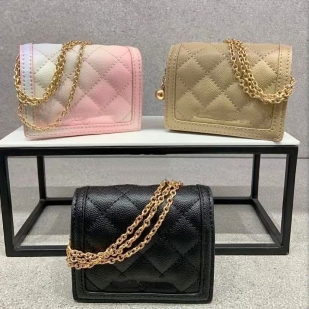 50701479 Fashion lady mini quilted check chain cross-body wallet with gift box | Shopee Malaysia
