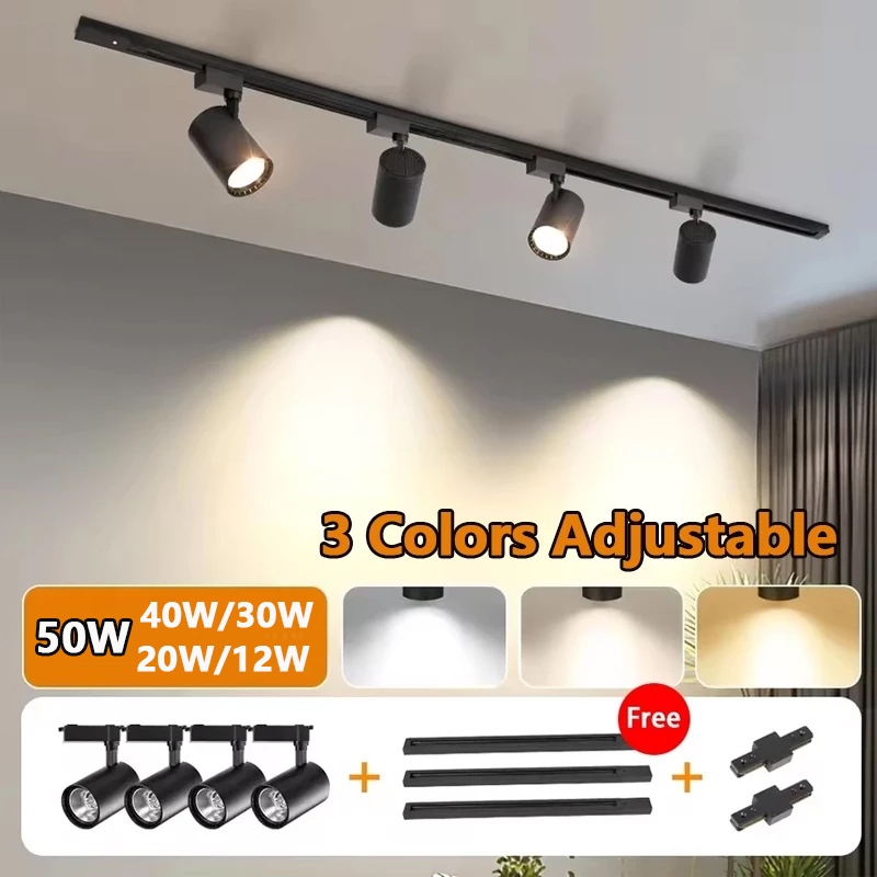 Led Track Light Set 50W 40W 30W 3 Color Track Lamp COB Rail Ceiling ...