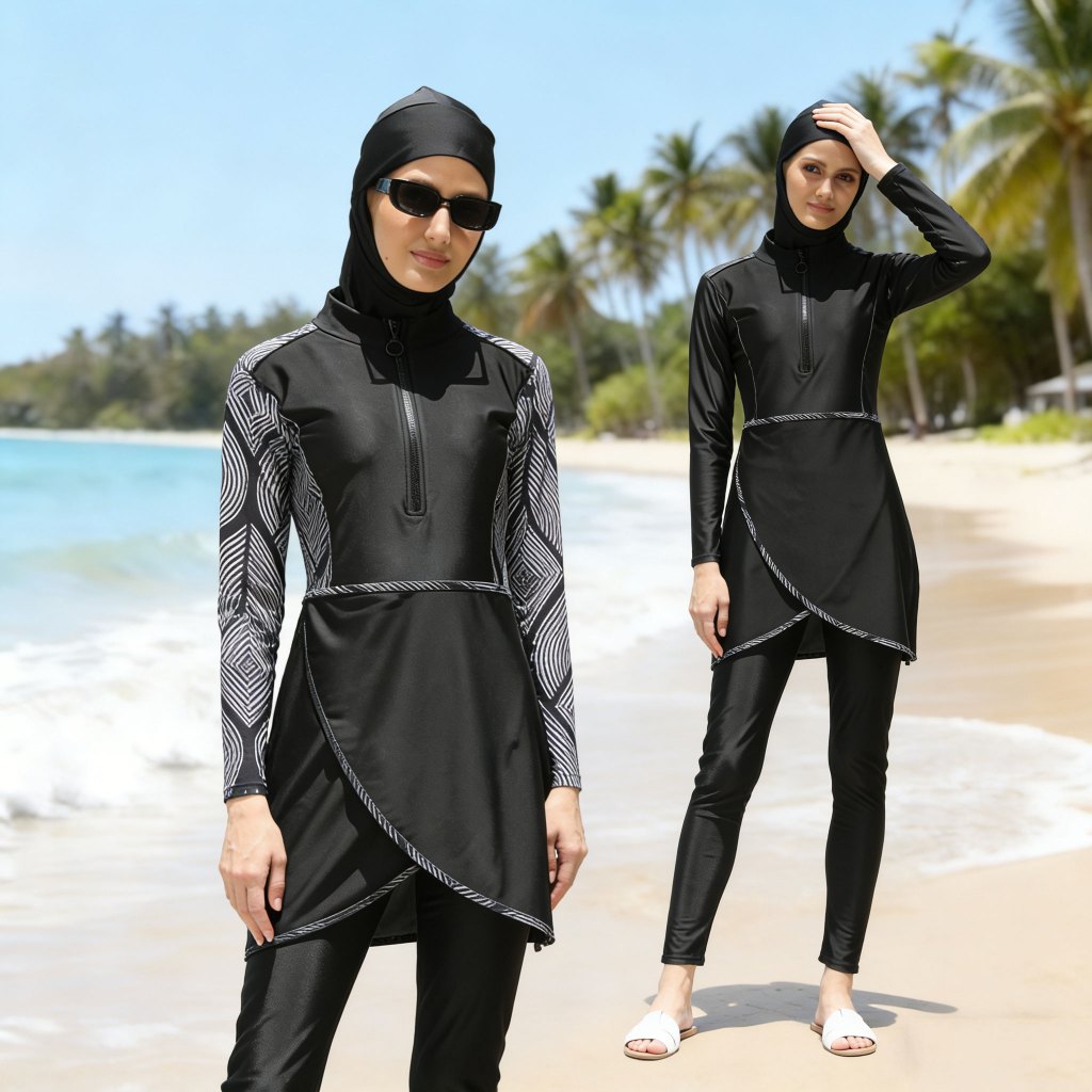 【Najelah】3 Pieces Set Muslimah Swimming Suit Women Swimwear Long Sleeve ...