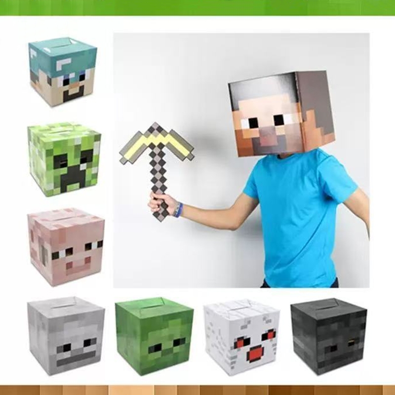 Minecra Cardboard Head Cover Box Steve Creeper Enderman Mask Cosplay ...