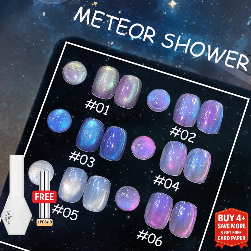 SHAKA Cat Eye Gel Nail Polish 6-Warna Hujan Meteor Berkilau Seni Kuku ...