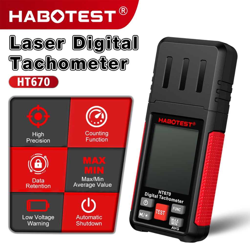 HABOTEST HT670 high-precision non-contact digital tachometer laser ...