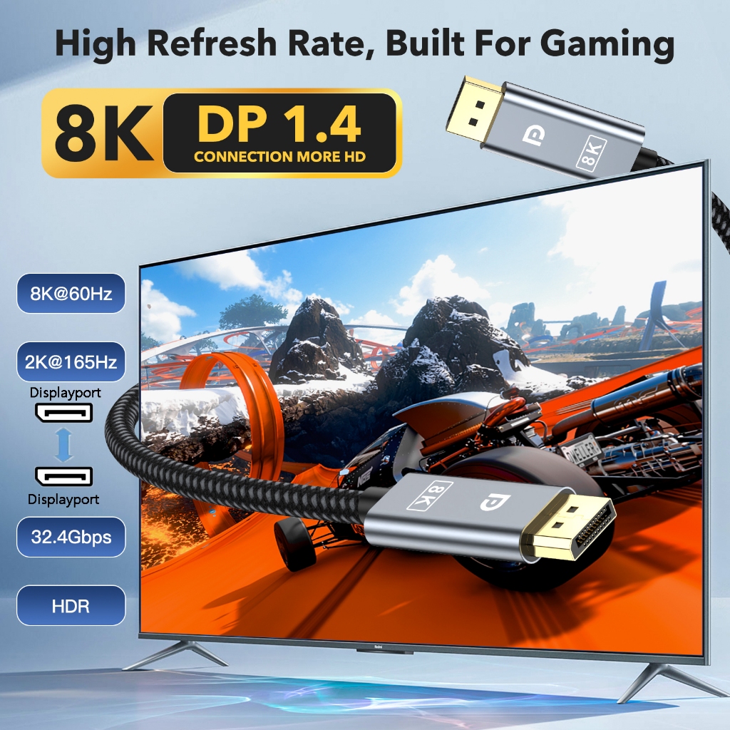 DisplayPort Cable 8K DP 1.4V Cable 8K@60Hz 4K@144Hz Braided High Speed ...