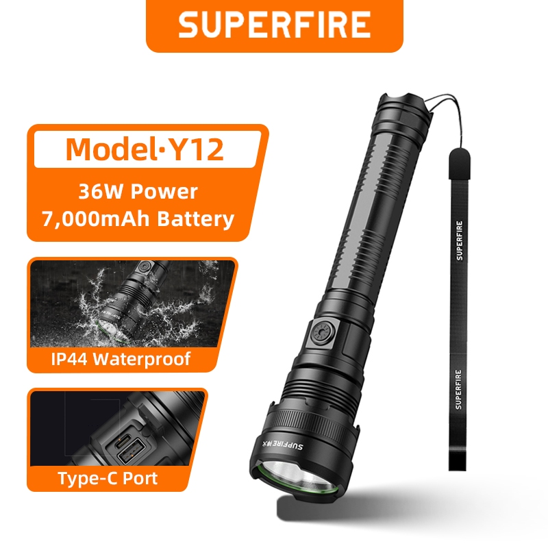 SUPERFIRE Y12 36W 7000mAh Rechargeable Led Flashlight Waterproof ...
