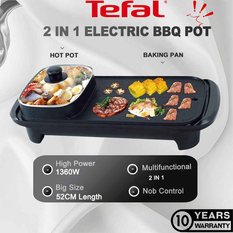 Tefal 2 In 1 Large Electric Barbecue Pan Grill Teppanyaki Cook Fry BBQ ...
