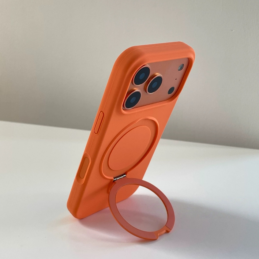 【Silicone soft case/With bracket/Orange】compatible for iPhone 11 12 13 ...