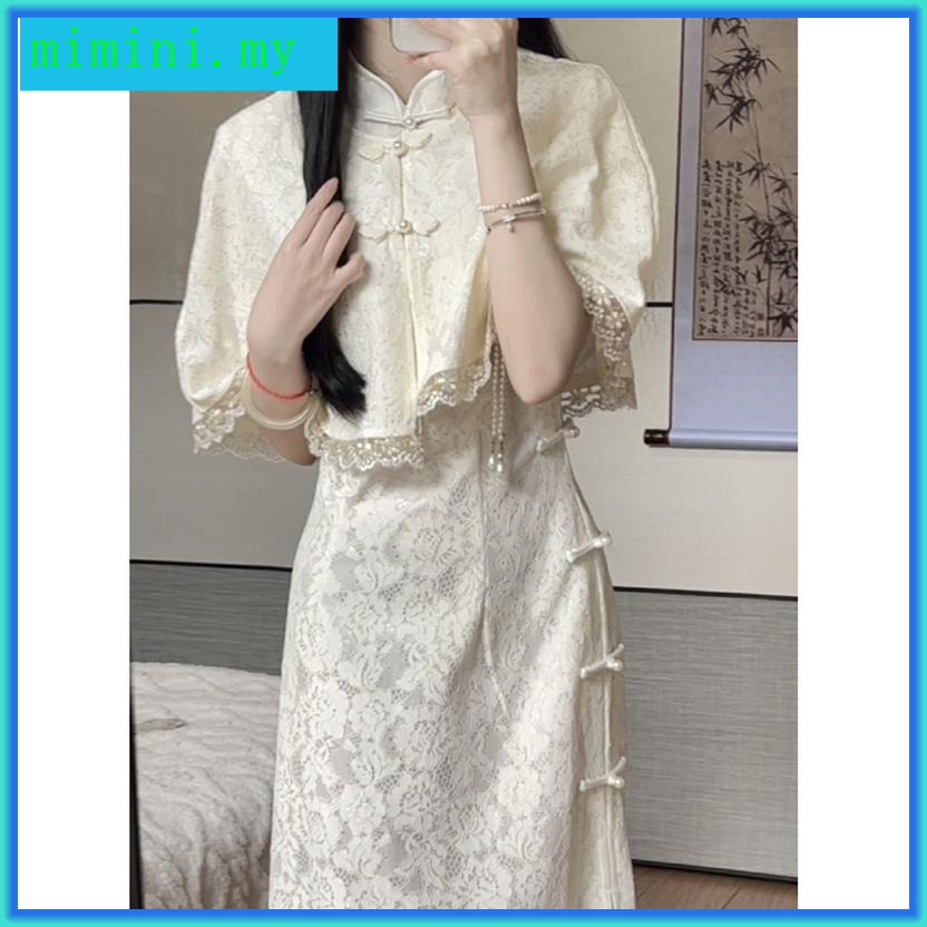 Chinese Style Short-sleeve Lace Cheongsam Improved Shawl Dress Two ...