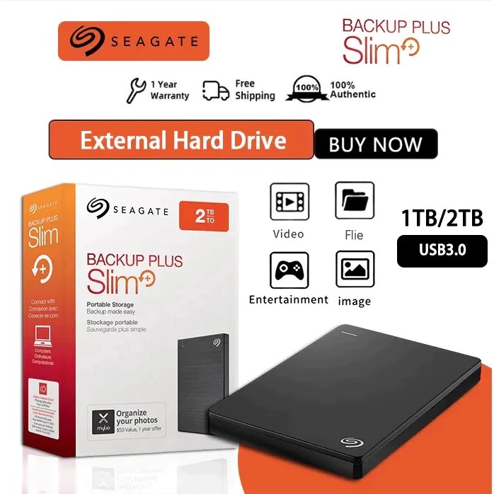 Seagate Backup Plus Slim 1TB / 2TB Ultra Small USB-C SSD Solid State ...