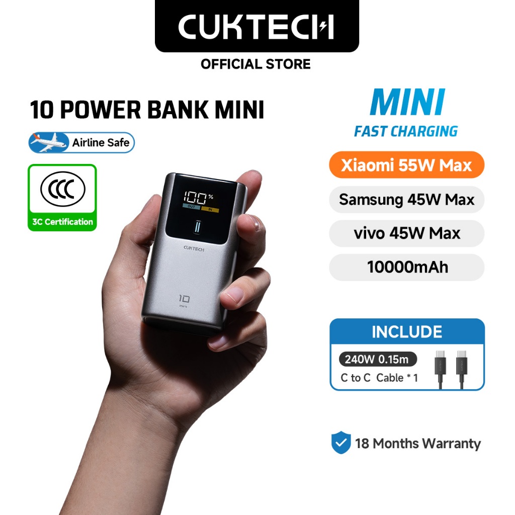 【3C Certification】CUKTECH Mini 55W Fast Charging 10000mAh Powerbank ...