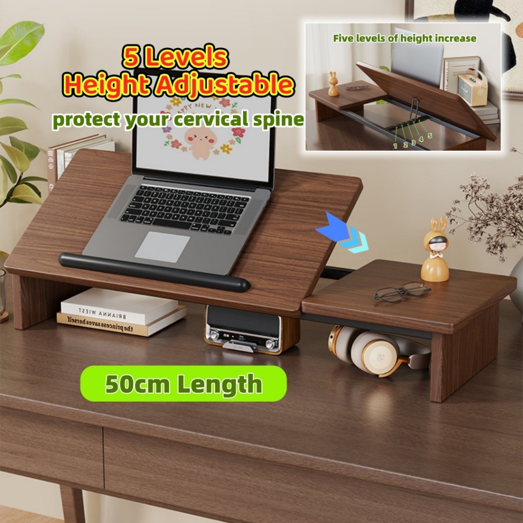 5Levels Height Adjust Computer Monitor Stand Wooden Desktop PC Rack ...