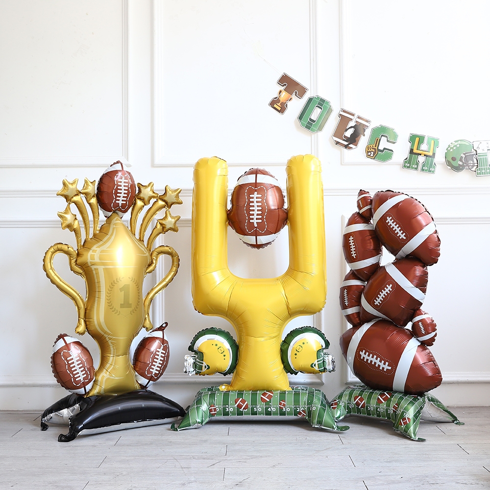 New standing rugby 3D balloon goal, trophy, rugby pile game scene ...