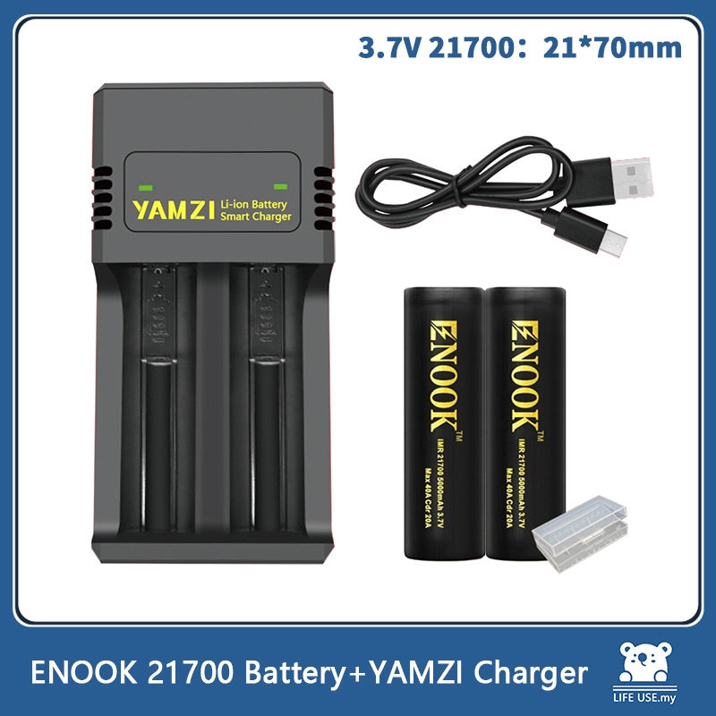 YAMZI 2-Slot Smart Portable USB Charger +Enook 21700 3.7V 5000mAh 40A ...
