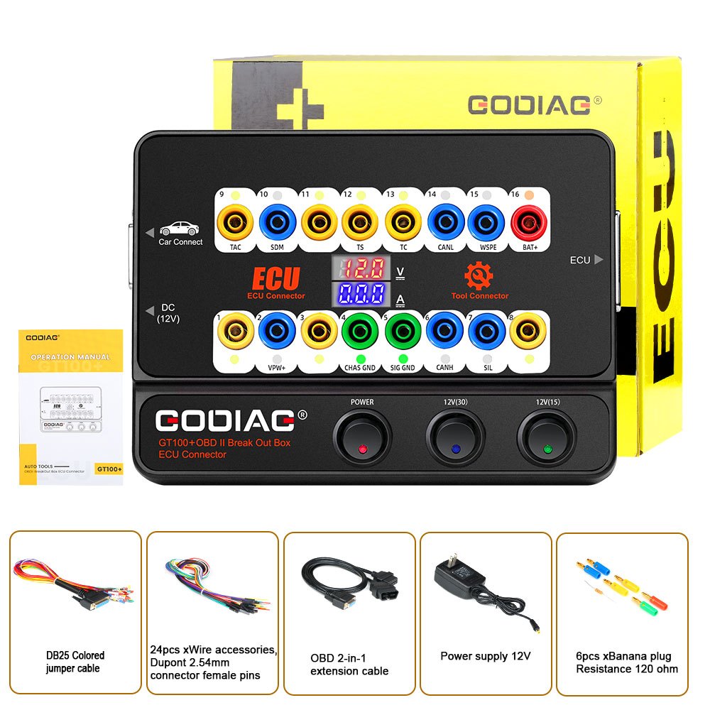 GODIAG GT100+ GT100 Pro OBDII Breakout Box ECU Bench Connector Adds ...