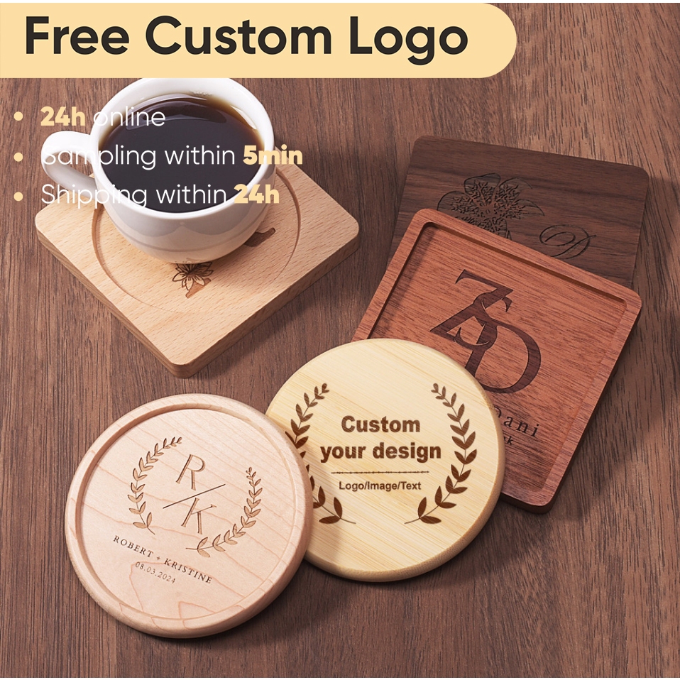 Personalized carved coaster 【 Customization 】 Wooden coaster carved tea ...