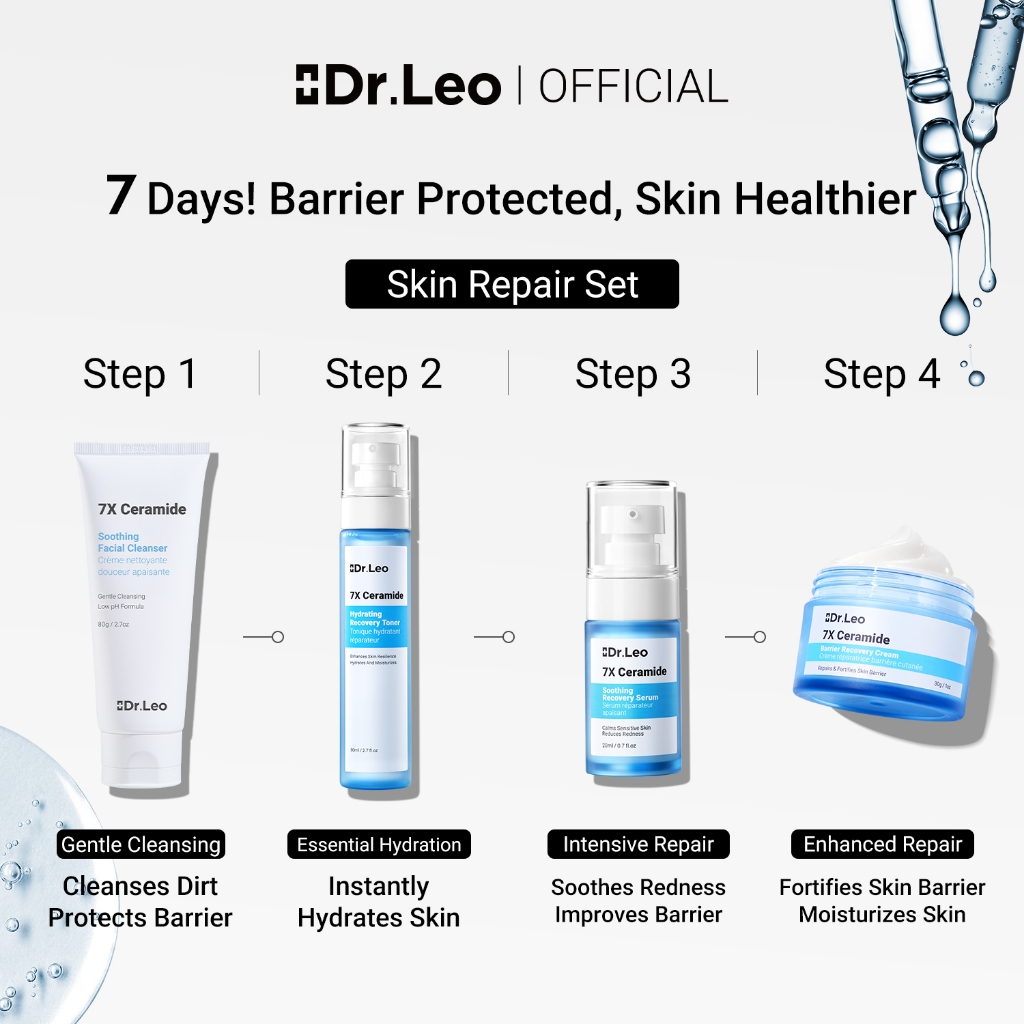 Dr.Leo 7X Ceramide Hydrating Recovery 4Pcs Skincare Set Soothing Oil ...