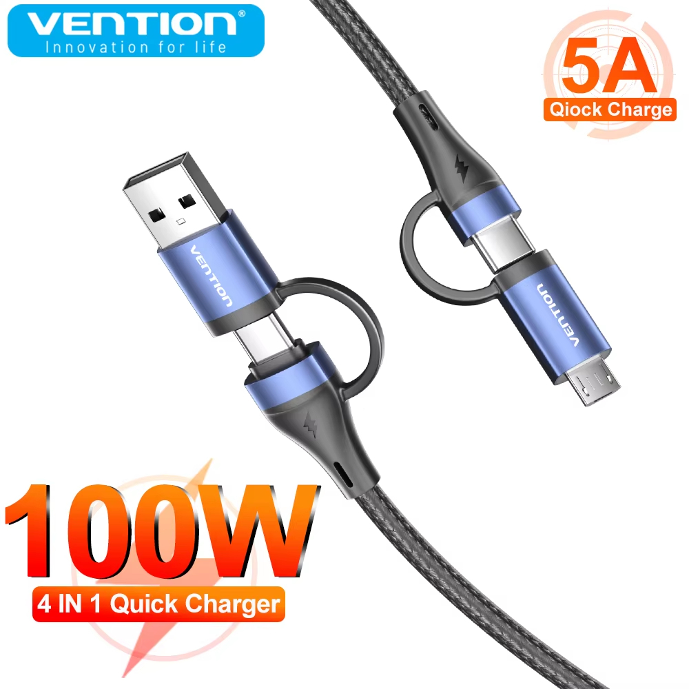 Vention New 4 in 1 PD 100W USB A Cto USB C Micro B Fast Charger Cable ...