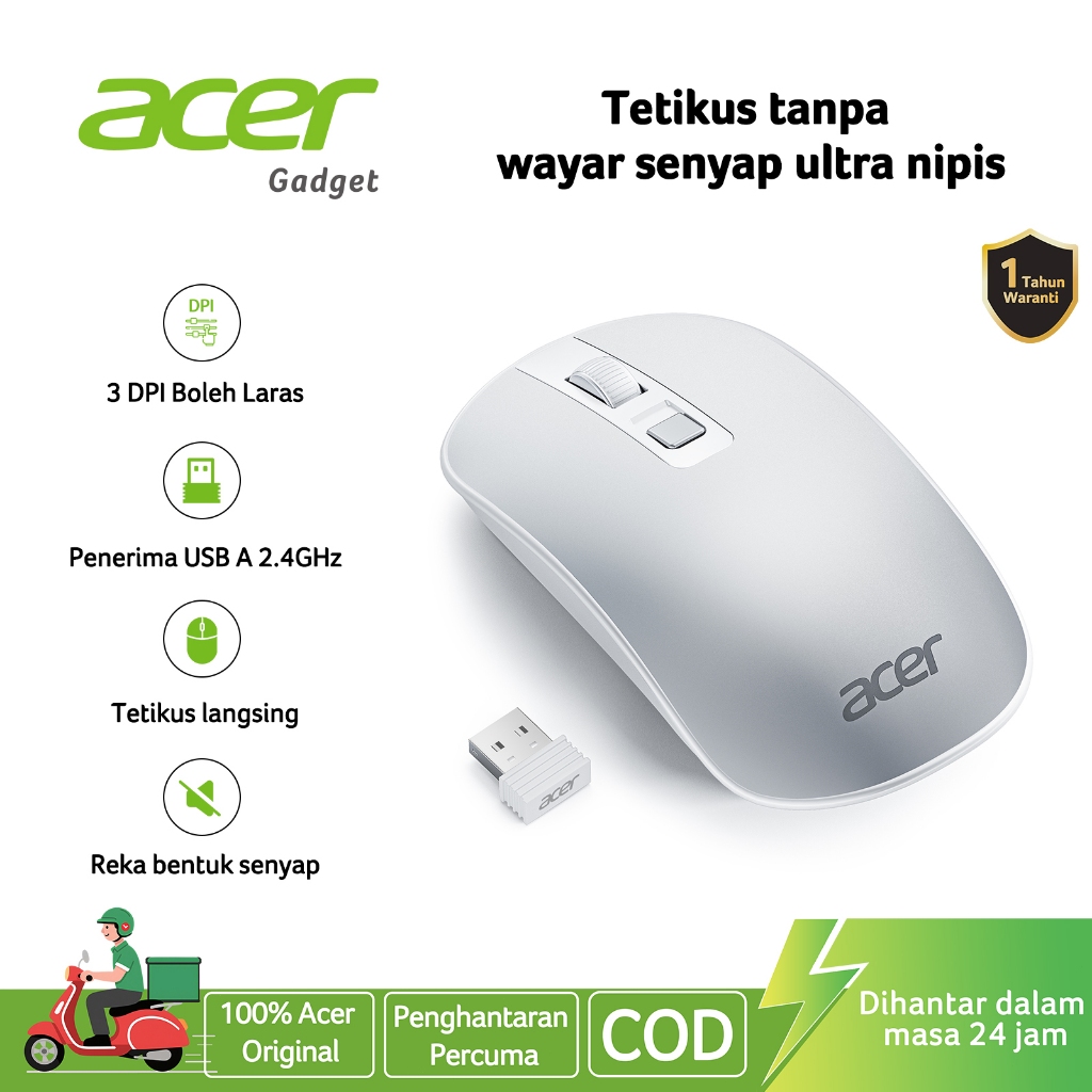 Acer Mini Wireless Mouse for Laptop, 2.4GHz Slim Computer Mouse with 4 ...