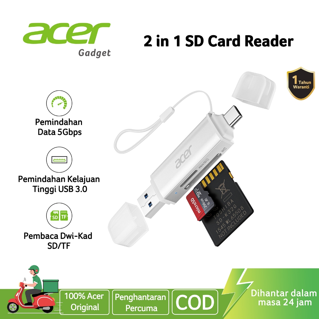 Acer SD Card Reader, USB C Dual Slots USB 3.0 Type C to Micro SD Card ...