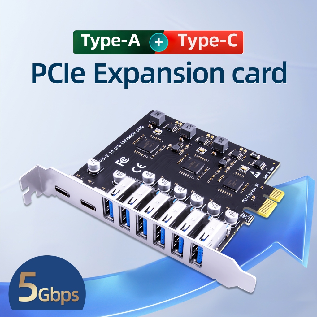 PCIe x1 to USB3.2 Gen1 5Gbps expansion card PCI Express to 8-port USB 3 ...