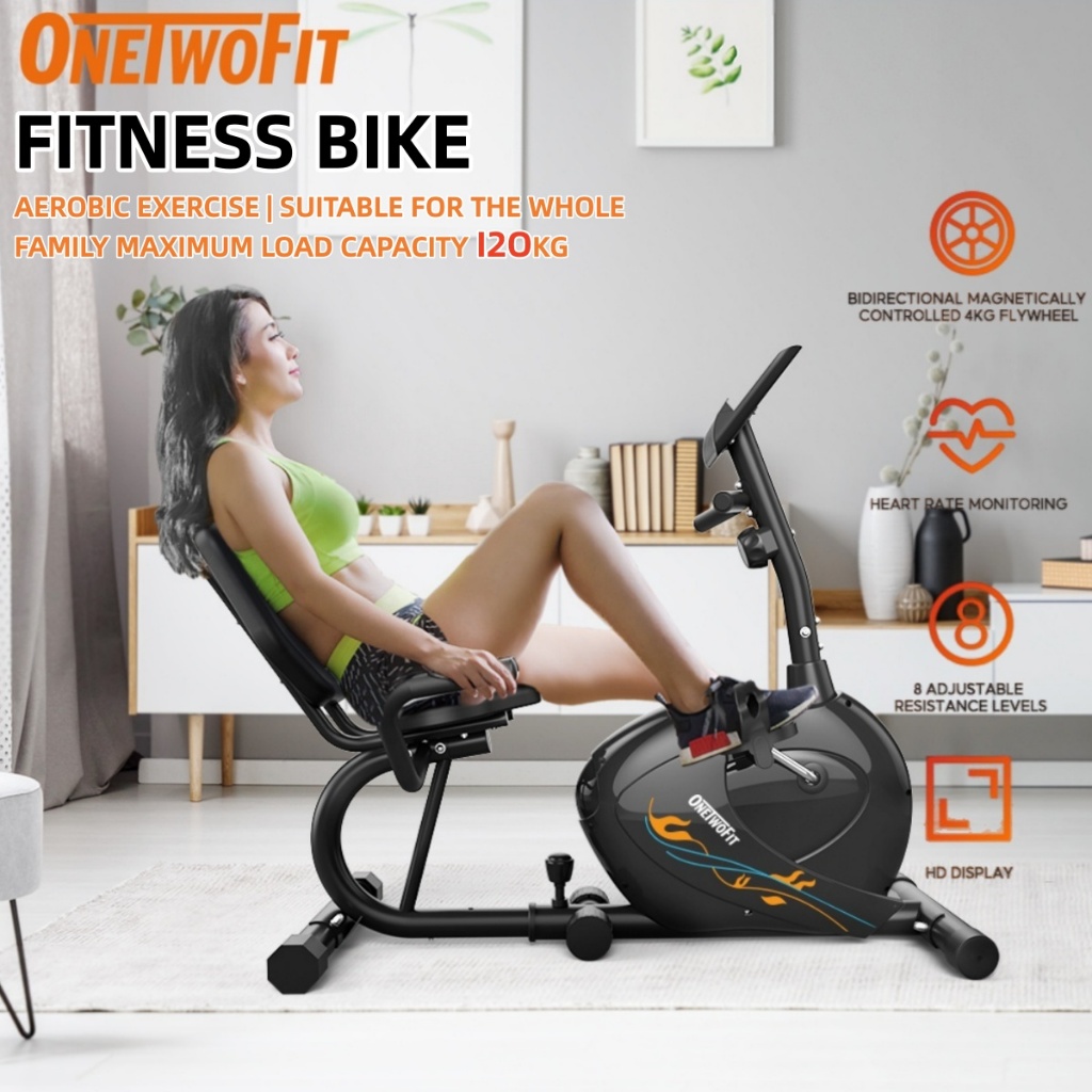 OneTwoFit Recumbent Bike Indoor Bicycle Exercise Silent Fitness Stepper ...