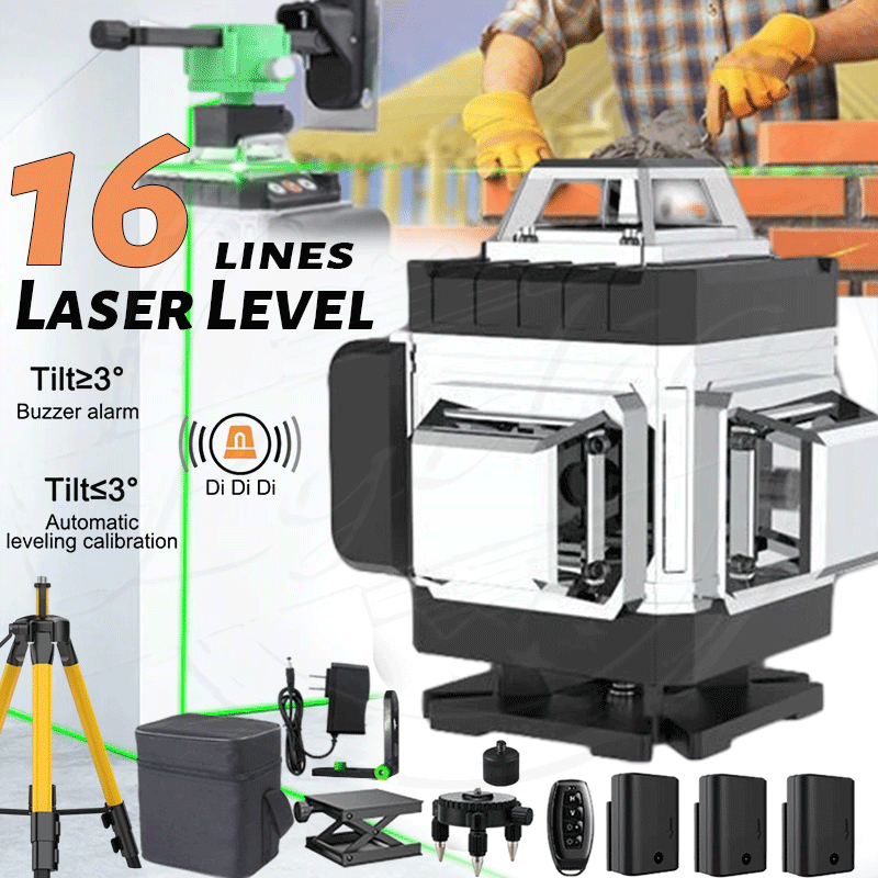 2battery 4D 16 Lines Laser Level Line Self-Leveling 360 Degree Rotary ...