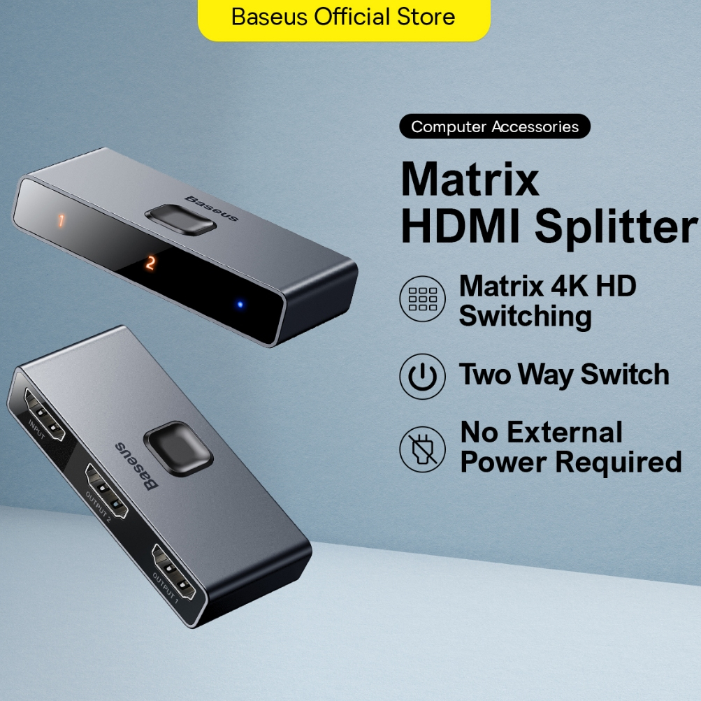 Baseus HDMI Splitter 4K 60Hz Bi-Direction HDMI Switch 1x2/2x1 HDR HDMI ...