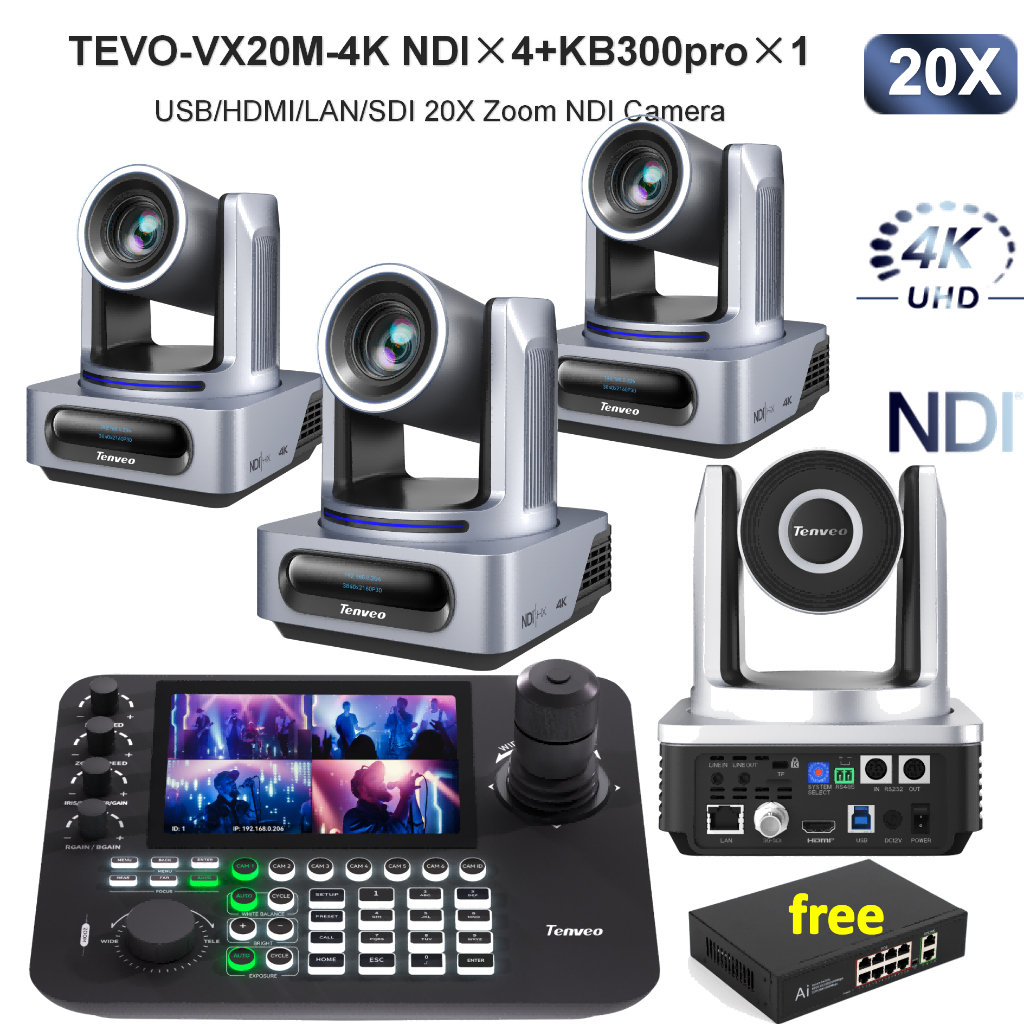 PTZ Camera Bundle: 4PCS 20X Optical Zoom AI Auto Tracking NDI PoE ...