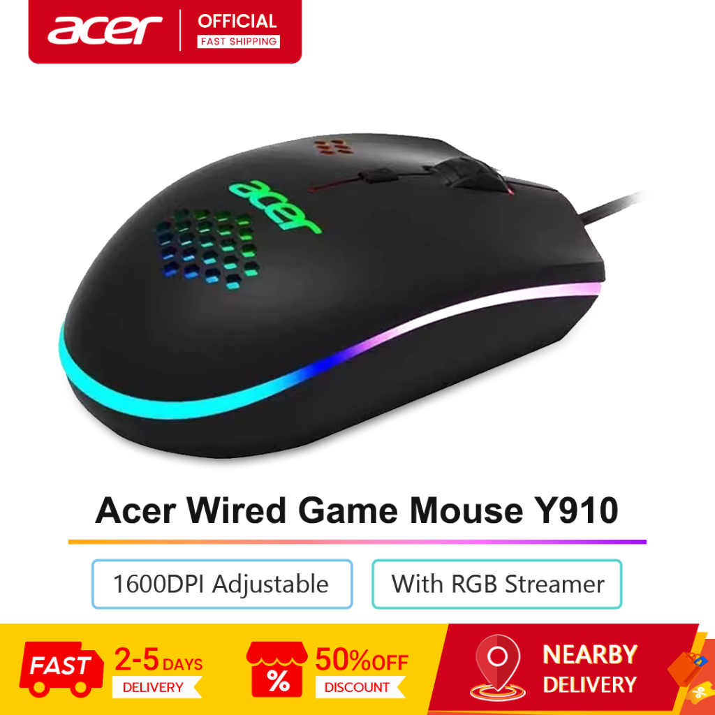 Acer Wired Mouse Y910, With RGB Streamer, 1600DPI Adjustable, Game E ...