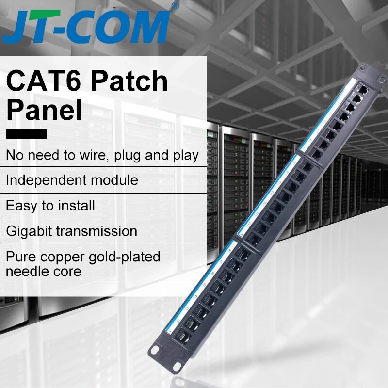 JT-COM 1U 24 Port CAT6 Keystone Patch Panel - 19 Inch Rack Mount, Pass ...
