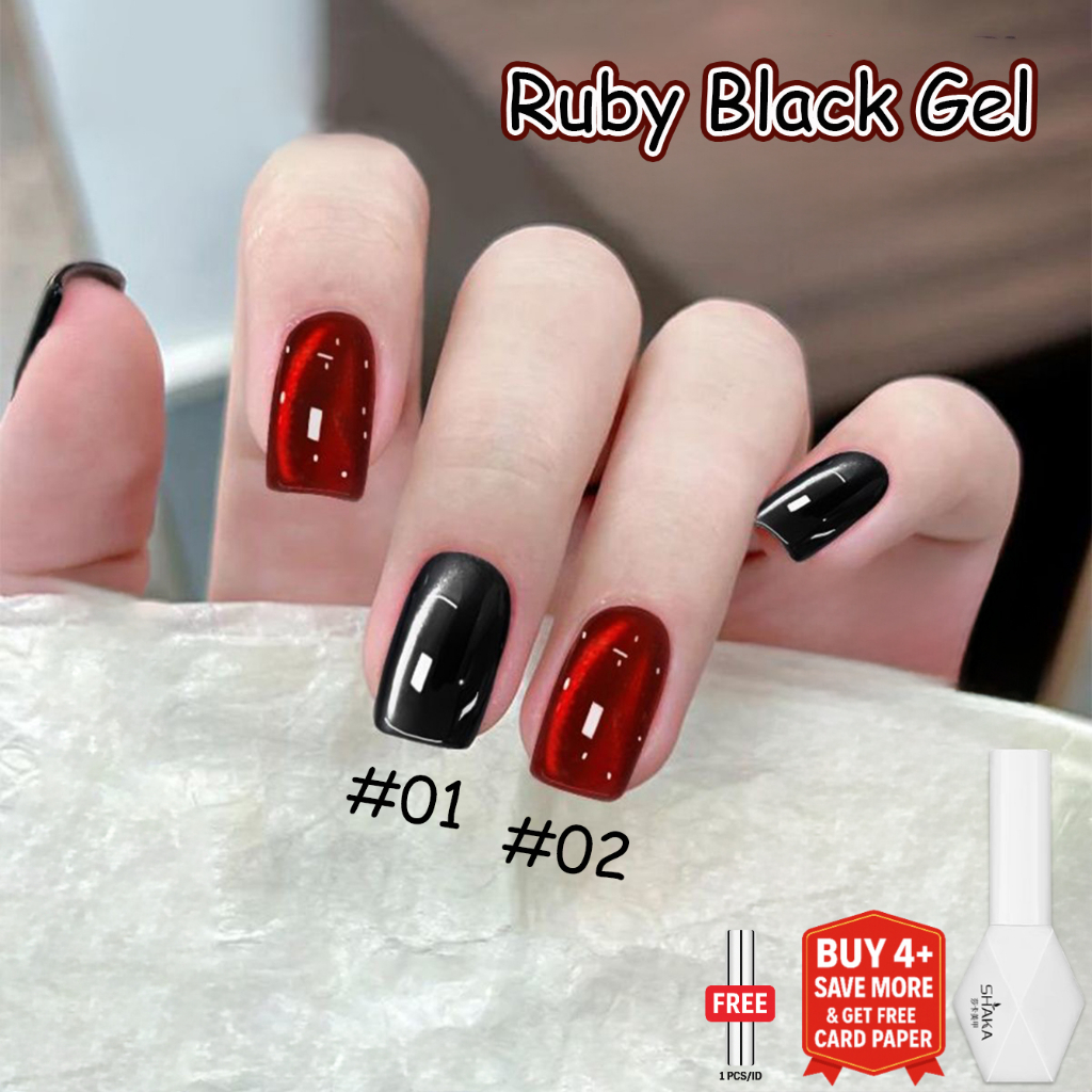 SHAKA Cat Eye Gel Nail Polish 2-Warna Merah Delima & Mutiara Hitam ...