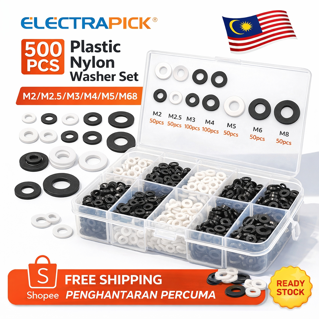 Electrapick 500PCS Nylon Washer Set M2–M8 | Plastic Flat Spacer | Black ...