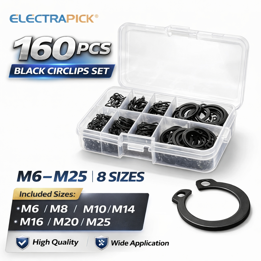 Electrapick 160PCS Black External Circlips Set M6–M25 | 8 Sizes ...