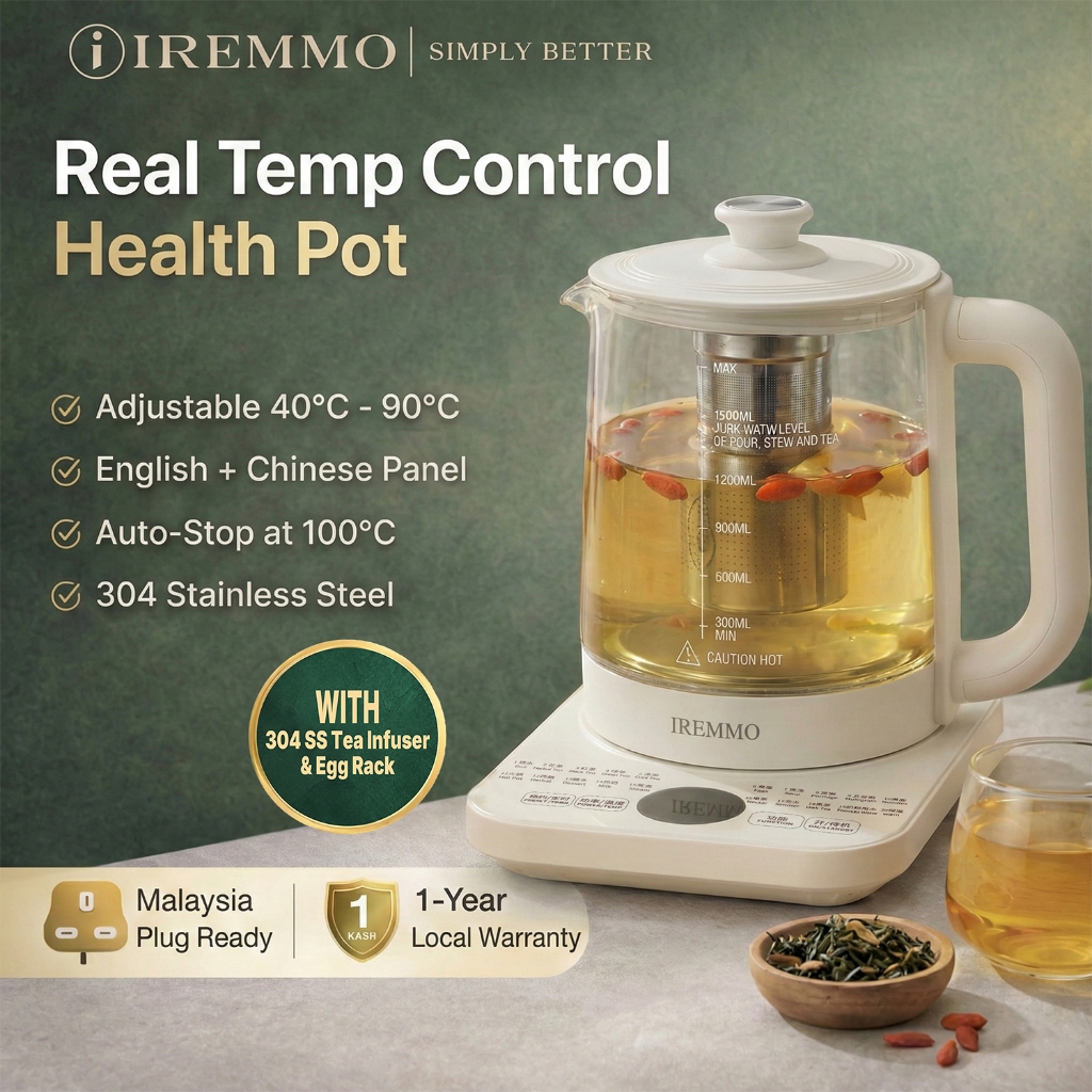 IREMMO Multifunctional Health Pot 1.8L Glass Electric Kettle Real Temp ...