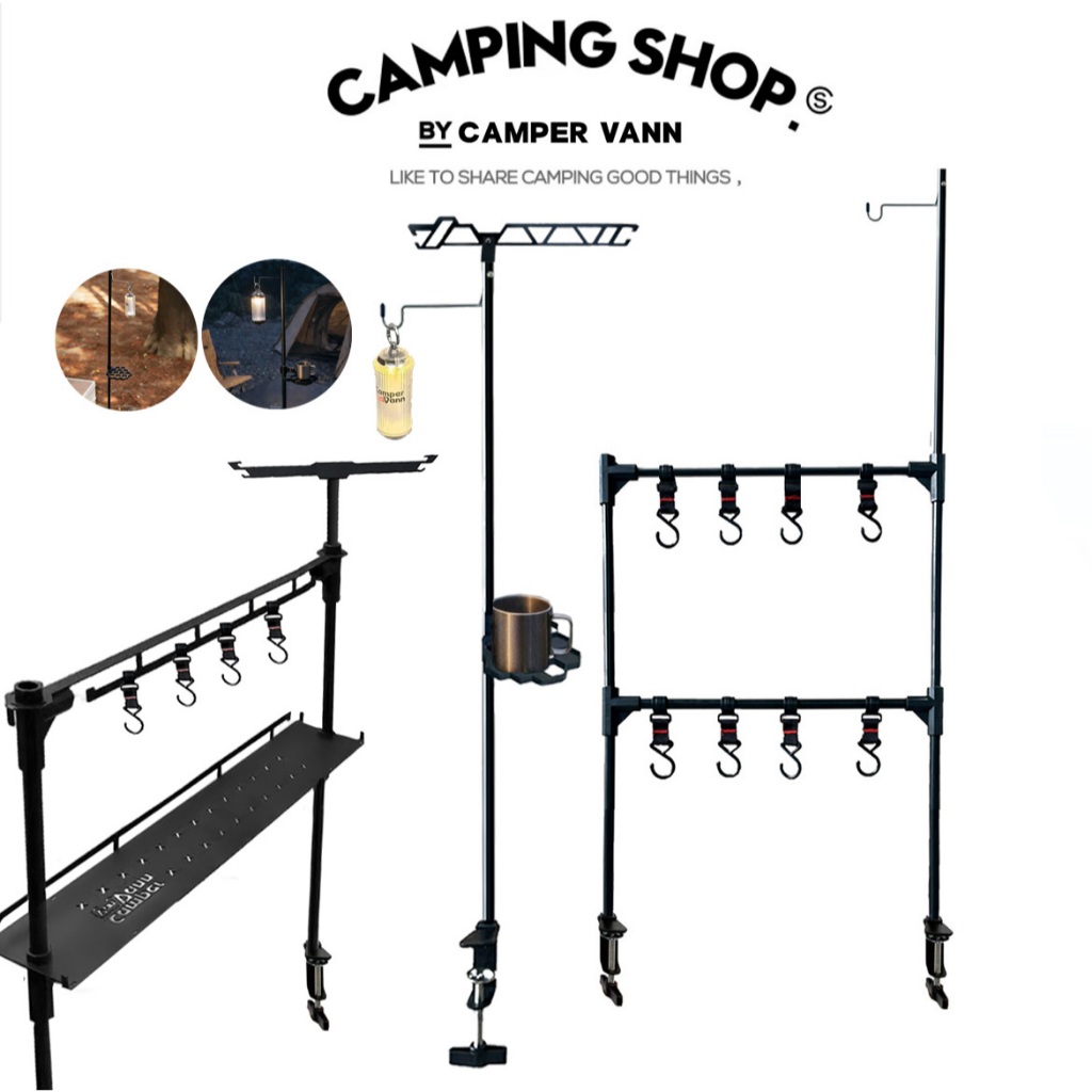 Outdoor Camping Double Layer Desktop Storage Shelf with Hanging Rack ...