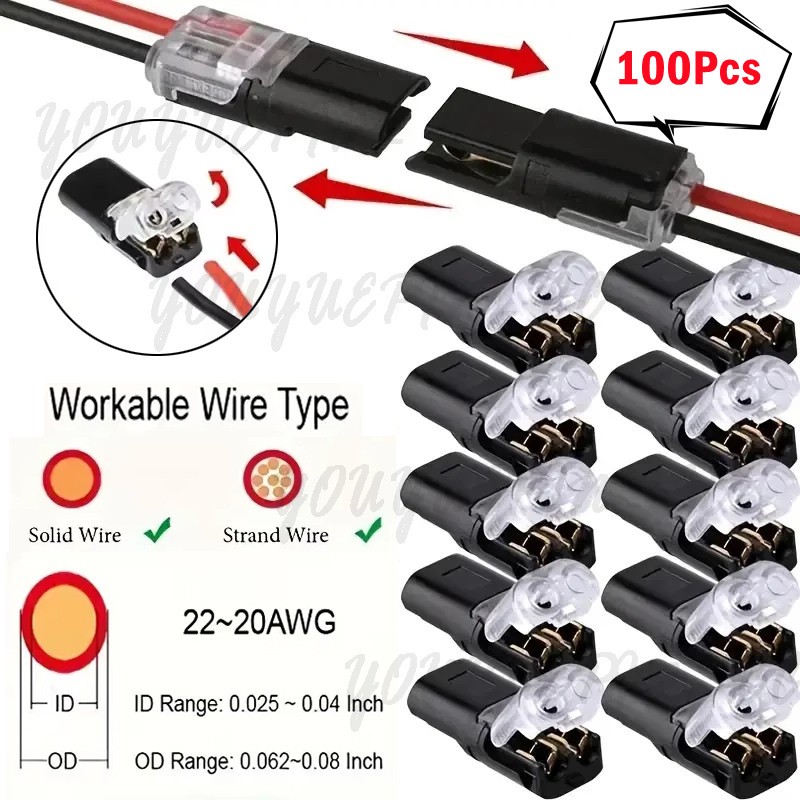 100Pcs D2 2Pin Wire Connectors No-Stripping Quick Cable Connectors Dual ...