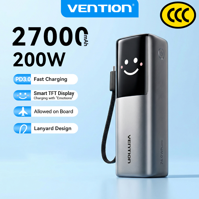 【CCC Certification】Vention CCC Powerbank 27000mAh 200W With Cable Power ...