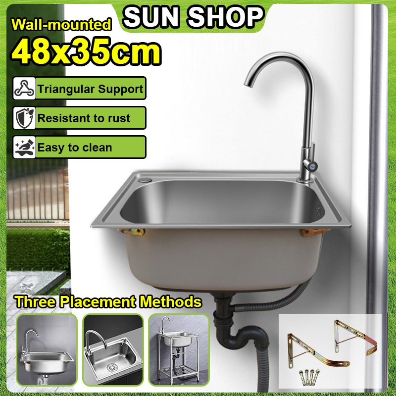 Sinki dapur 304 stainless steel kitchen sink 38*33/42*37/48*35cm ...