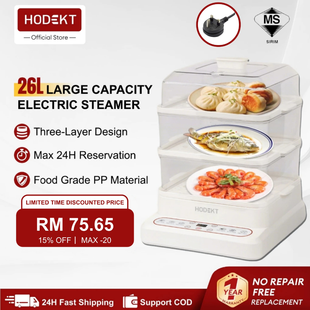 HODEKT-Pengukus Elektrik 26L 3 Layers Electric Food Steamer Detachable ...