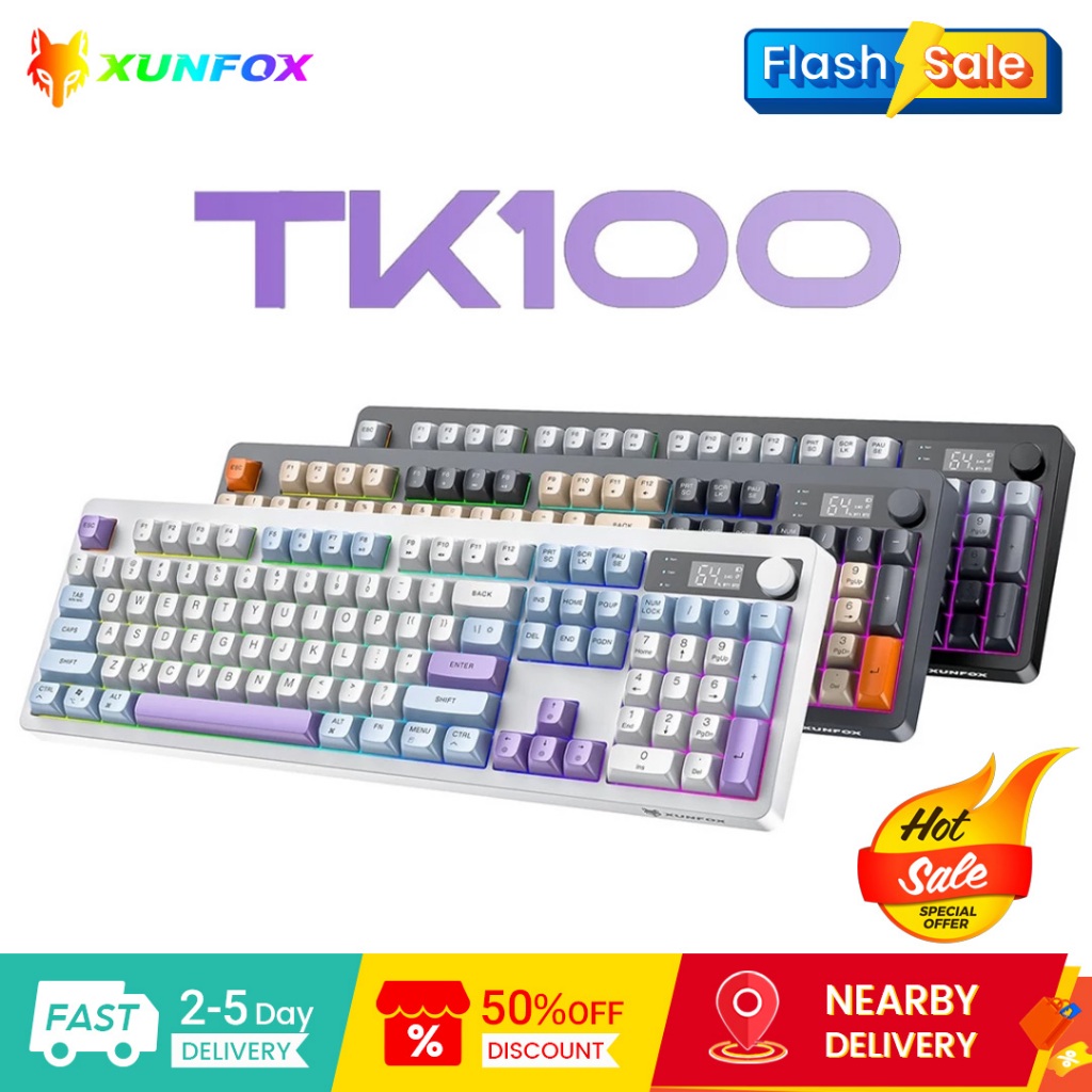 XUNFOX TK100 RGB Wireless Keyboard Dual-Mode Connection With Smart ...