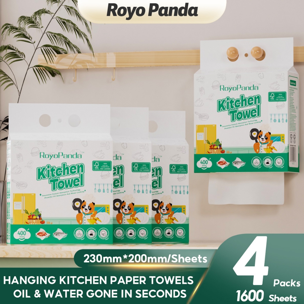 【4Packs】RoyoPanda Kitchen Tissue Towel Hanging Removable Oil-absorbent ...