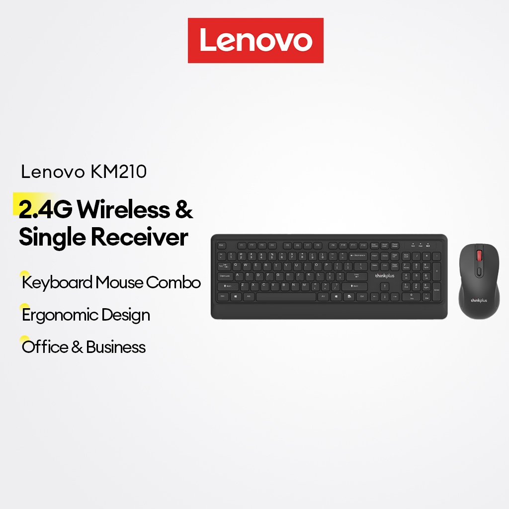 Lenovo KM210 Wireless Keyboard and Mouse Combo with Single Receiver and ...