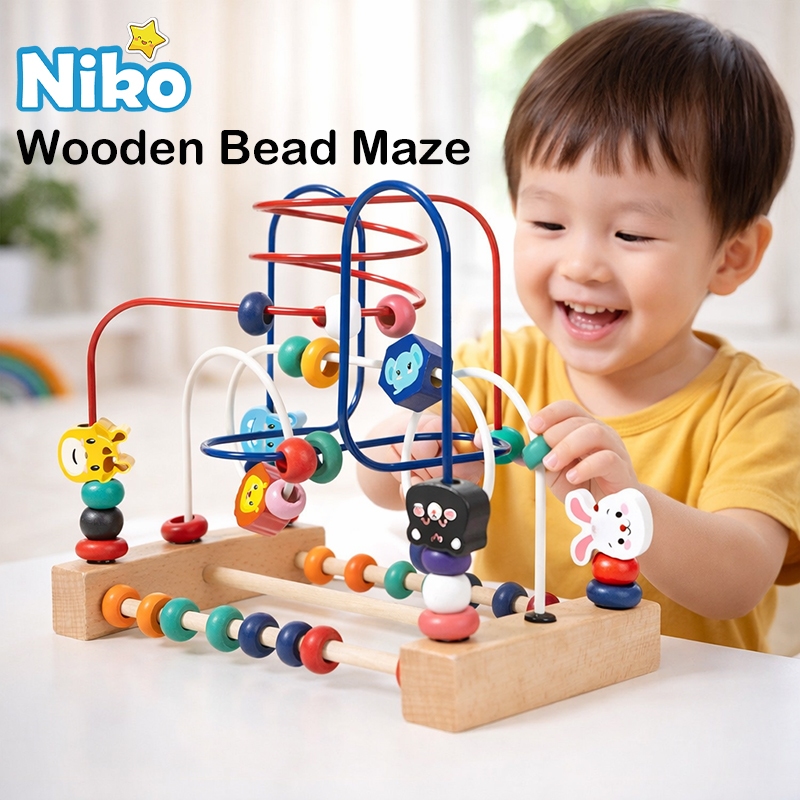 NIKO Wooden Bead Maze Toy Early Educational Learning Toys Animal Around ...