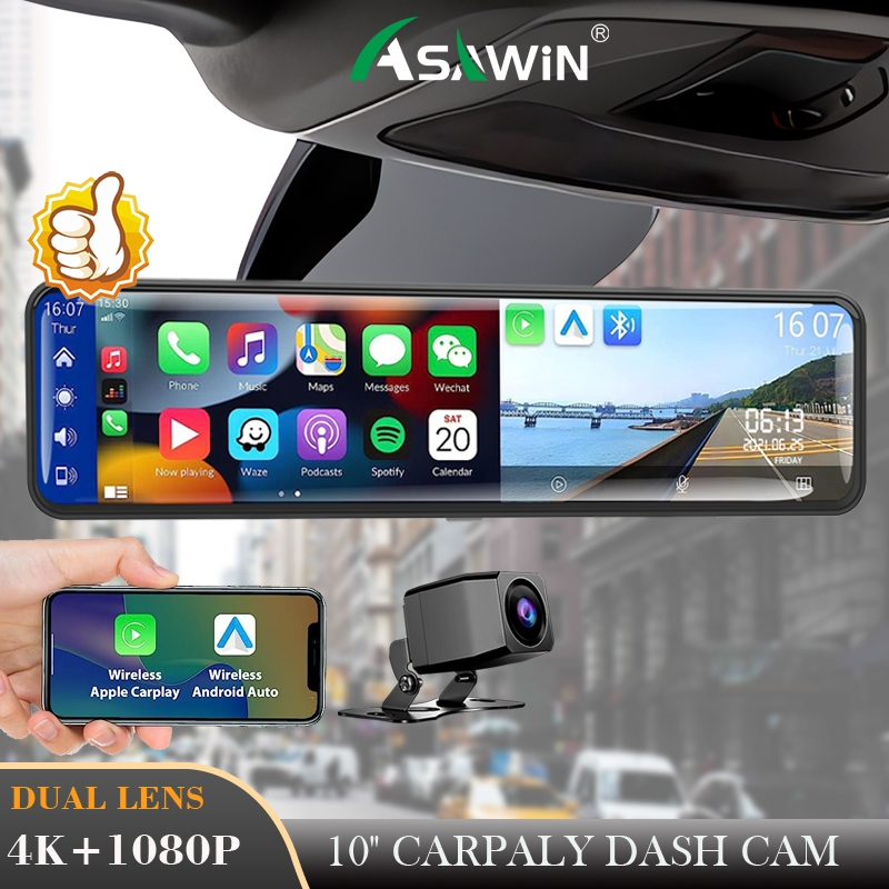 Asawin Carplay 4K Mirror Dash Cam WIFI Android Apple Voice Control ...