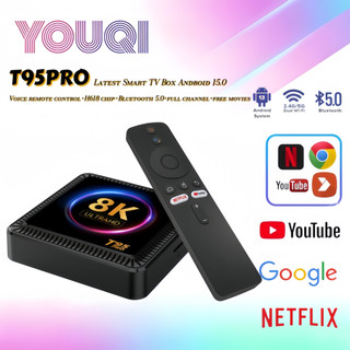YOUQI Smart TV T95PRO 8K+Live Channel Latest Version 15.0 Voice Remote ...