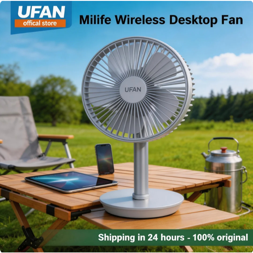 Milife Premium Wireless Desktop Fan 5000mAh 4 Speed Air Circulator Auto ...