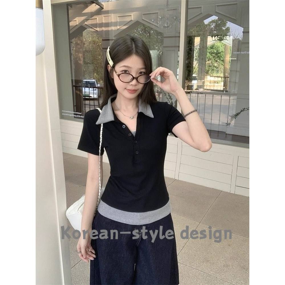 2026 New Fake Two‑Piece Polo Shirt Slim Fit Korean Design Niche Short ...