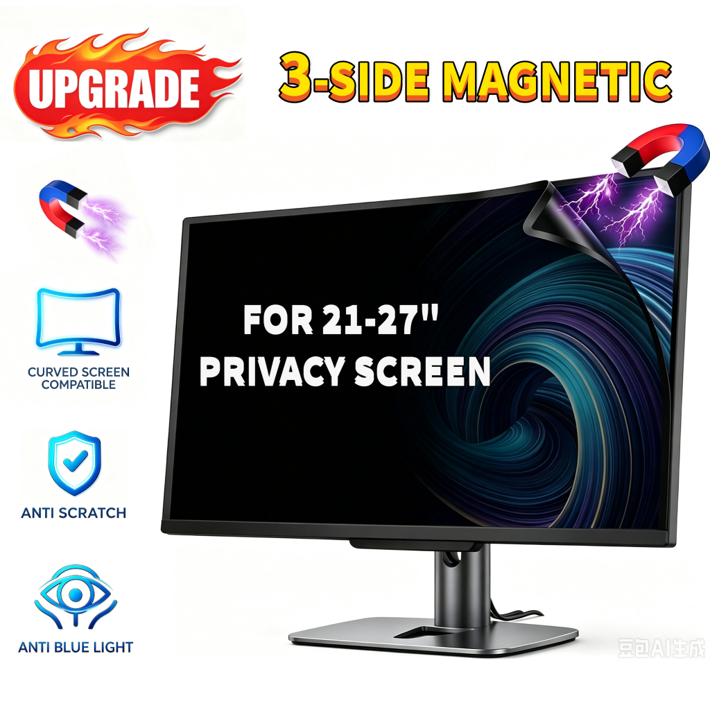 Magnetic Computer Privacy Screen 21”-27“ ,MIC Removable CURVED Screen ...