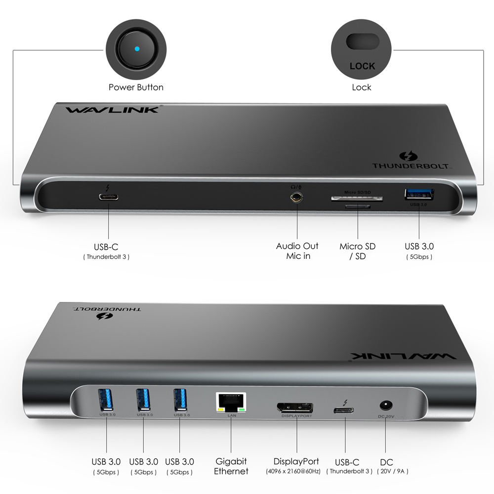 WAVLINK Thunderbolt 3 Docking Station with 85W Charging 4K DisplayPort ...